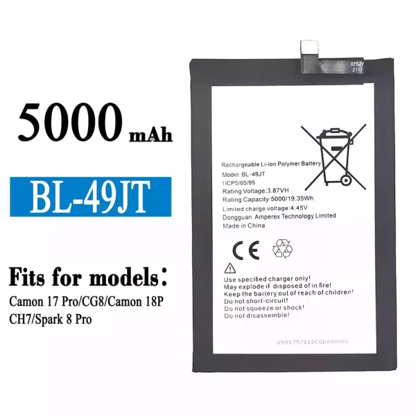 Replacement battery BL-49JT for Tecno Camon 17 Pro / Camon 18P / Spark ...