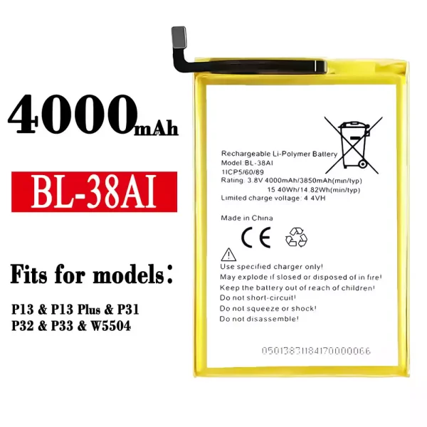 Replacement battery BL-38AI for Tecno P13 / P13 Plus / P31 / P32 / P33 ...