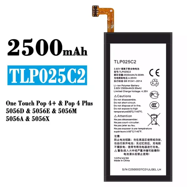 Replacement battery TLP025C2 for Alcatel One Touch Pop 4+/Pop 4 Plus ...